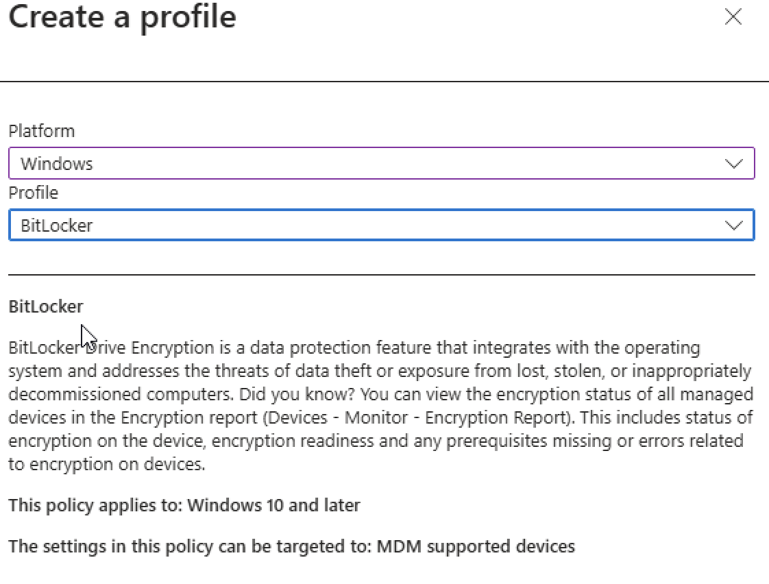 Configuring Bitlocker with Intune